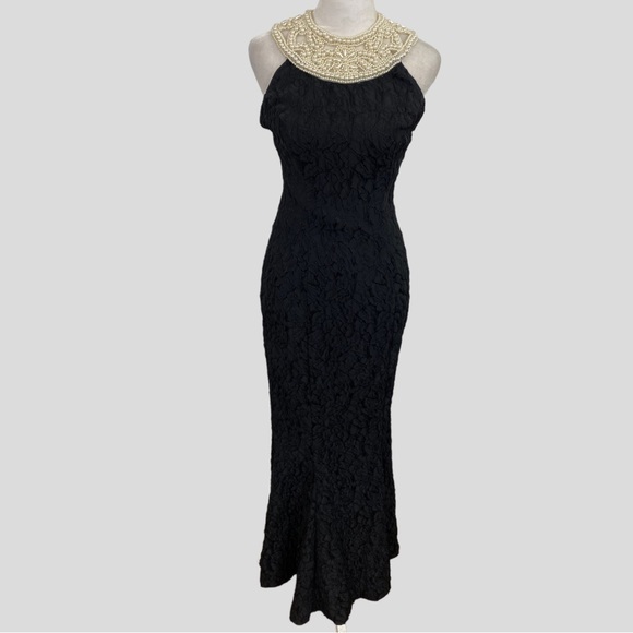 Vintage | Dresses | Vintage Black Crinkle Texture Trumpet Mesh Pearl ...